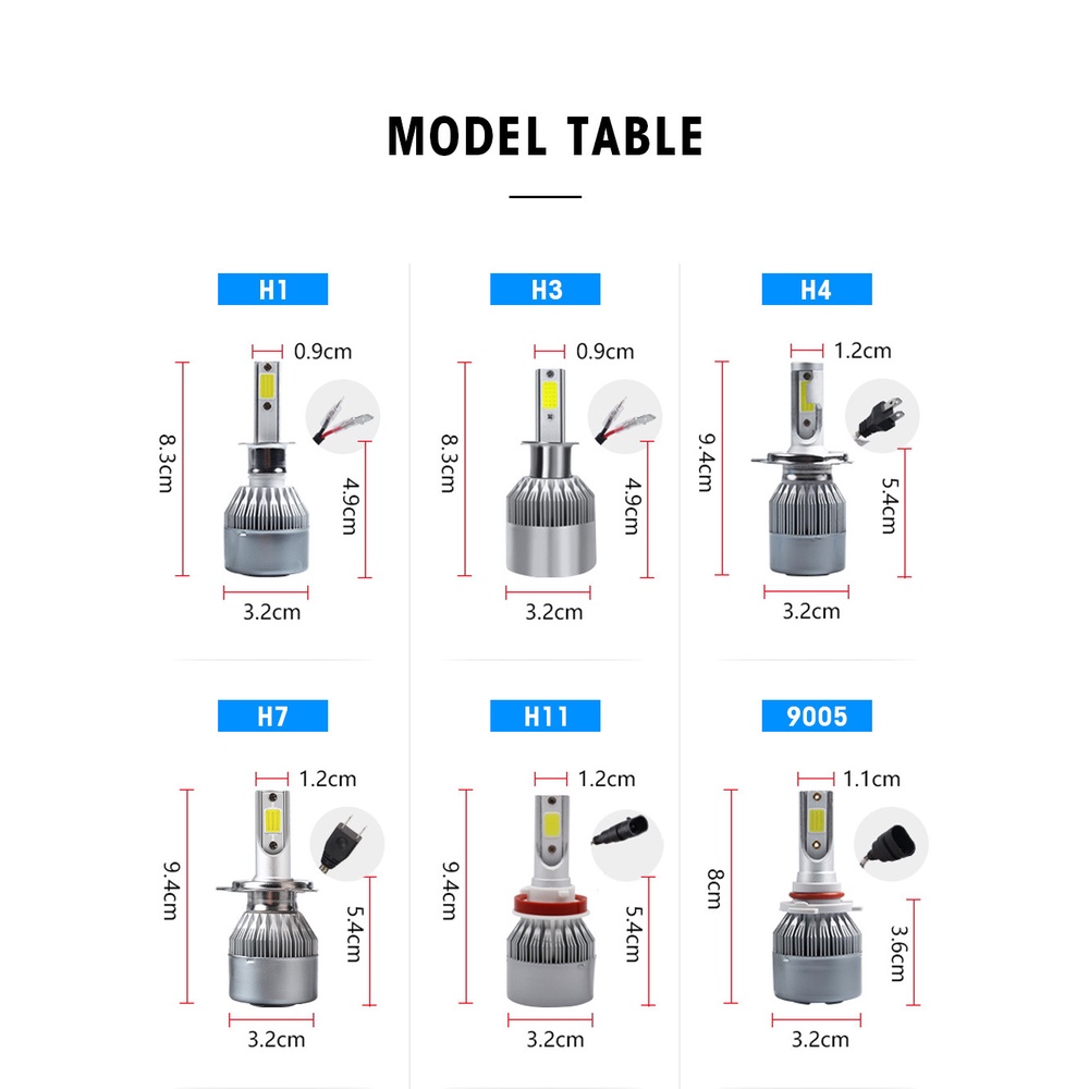 ไฟรถยนต์C6 H1 H3 Led Headlight Bulbs H7 LED Car Lights H4 880 H11 HB3 9005 HB4 9006 H13 6000K ...