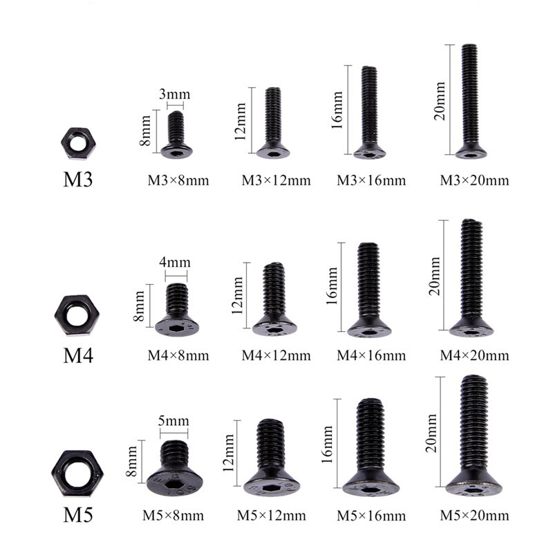 460Pcs M3 M4 M5 Alloy Steel Countersunk Flat Head Hex Socket Cap Screws Nuts Set Assortmen ...