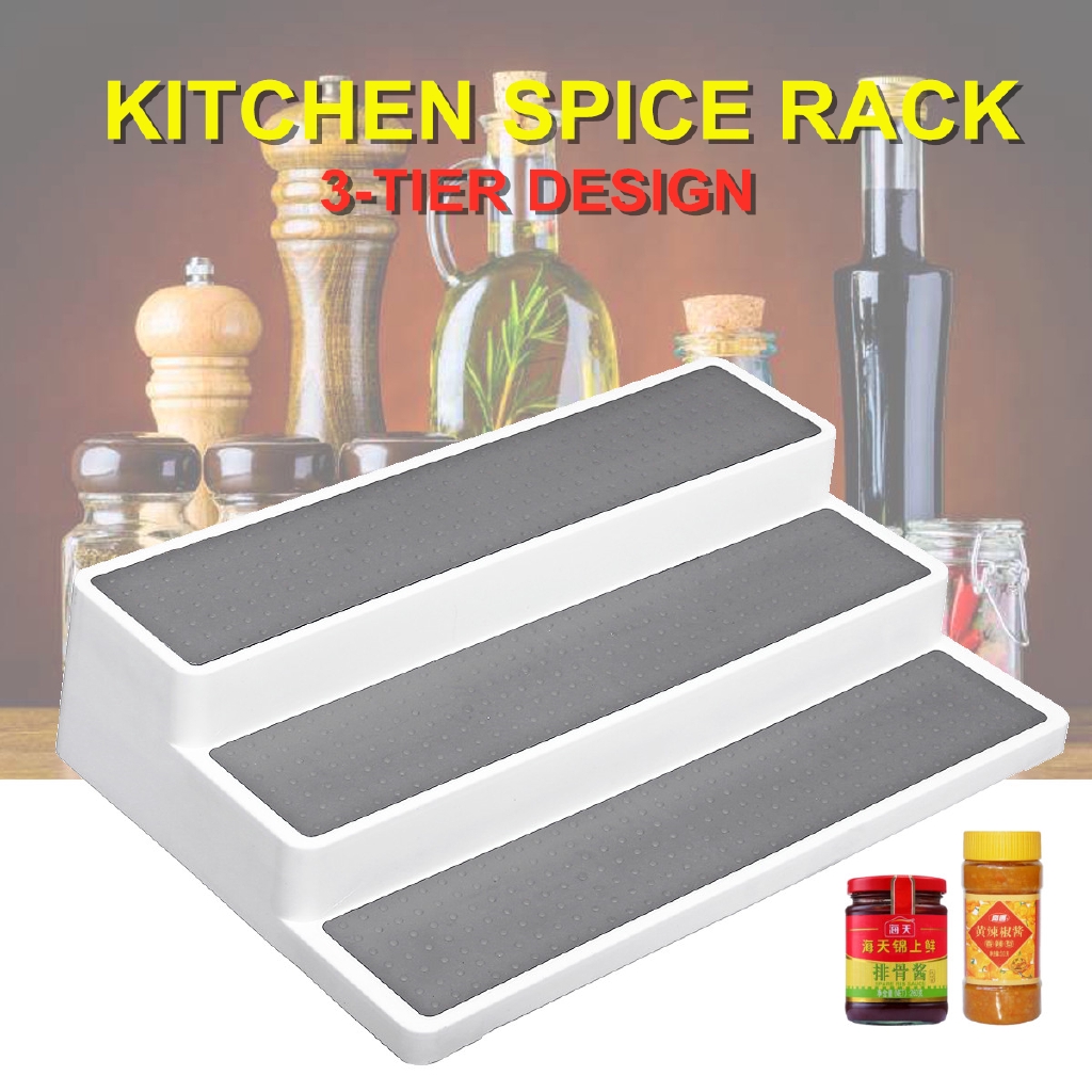 3 Tier Stair Step Cabinet Kitchen Spice Holder Rack Jar Storage ...