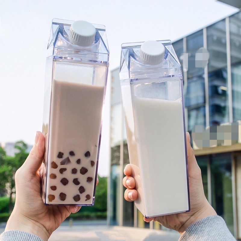 500/1000ML Transparent Square Plastic Milk Cup / Milk Tea Drinking Cup ...