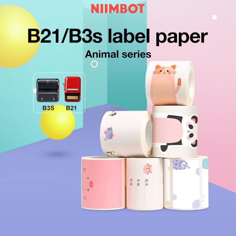 Niimbot B21 / B3S label paper cute style, cartoon animal series thermal label paper sticker (in ...