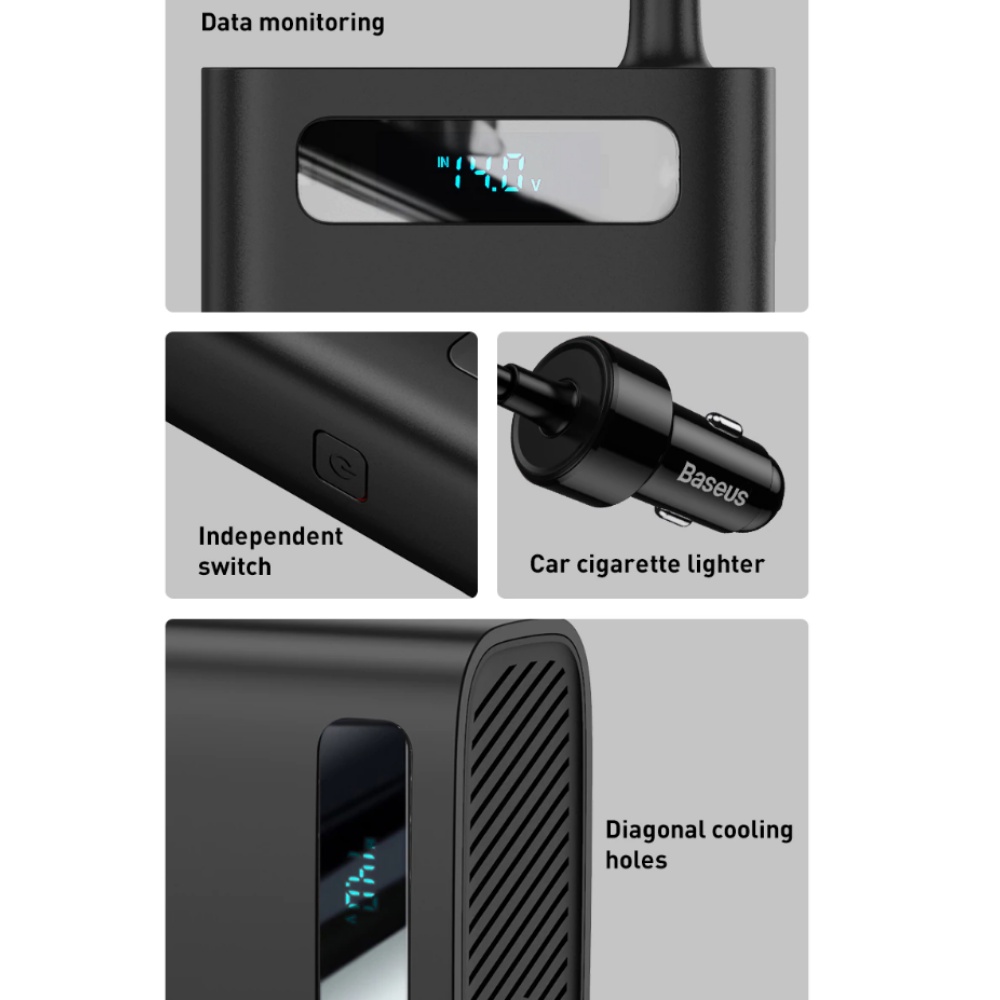 Baseus In-Car inverter 150W ปลั๊กพ่วงในรถยนต์ ปลั๊กไฟ Type C Fast ...