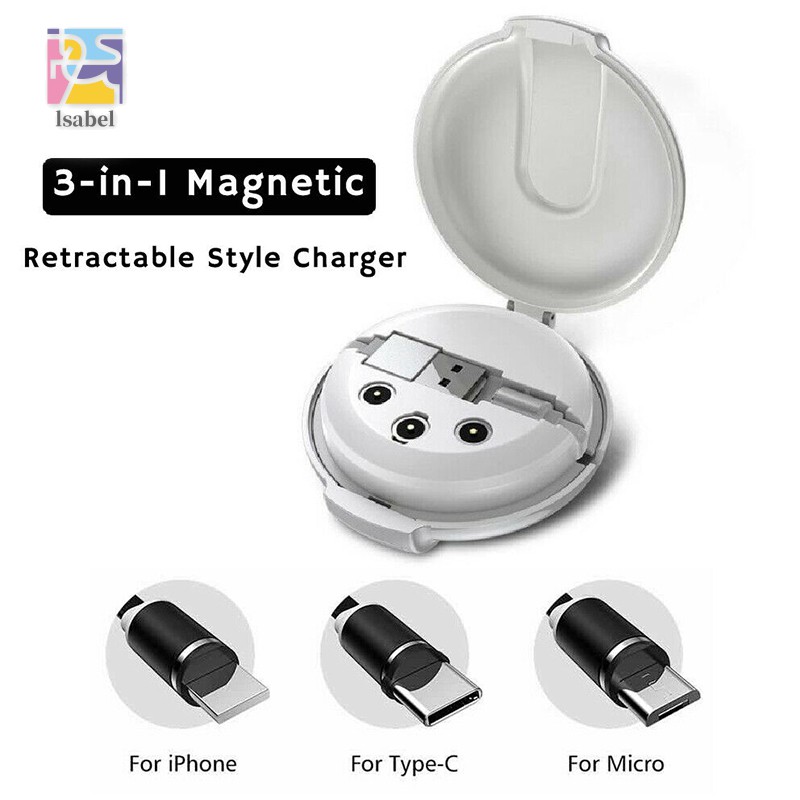 Magnetic 3-in-1 Retractable Style Charger Portable Charging Cable for ...
