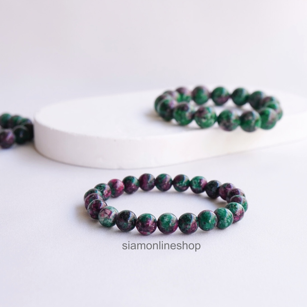 RUBY ZOISITE หิน รูบี้ซอยไซต์ เลือกขนาดเม็ดหินได้ (4-12 มม.) หินแห่งสติปัญญา สร้อยข้อมือหินแท้ ...
