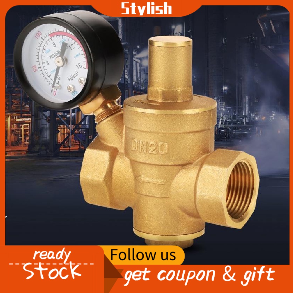 DN20 Brass Adjustable Water Pressure Regulator Reducer with Gauge Meter oiml | Shopee Thailand