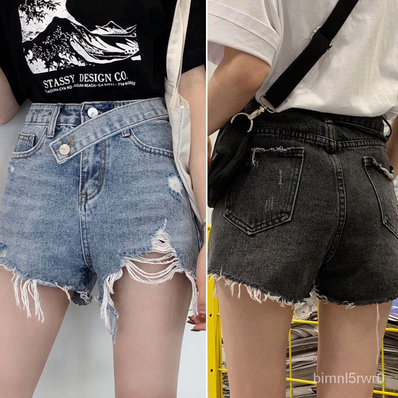 ชุดชั้นในnew Summer Women High Waist Button Wigh Leg Jeans Shorts