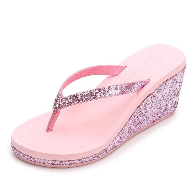 Summer Bottom Platform Women Shoes Beach Sandals Sequin Slope With ...