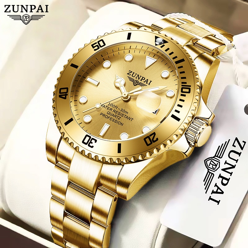Zunpai ของแท้ 100 นาฬิกาข้อมือควอตซ์ อะนาล็อก สายสเตนเลส 30 ม. เรืองแสง ...