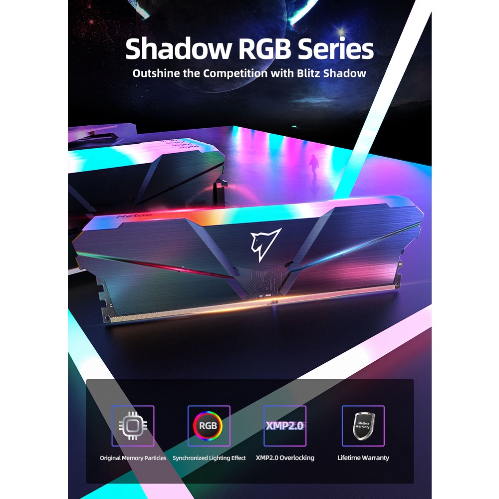 Netac DDR4 8gb 16gb ddr4 rgb RAM Memory ddr4 3200mhz 3600mhz XMP UDIMM for AMD Intel 6UCF ...