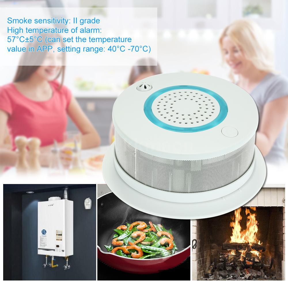 Smart WIFI + APP Fire Smoke & Temperature Sensor Smart 2 in 1 Wireless ...