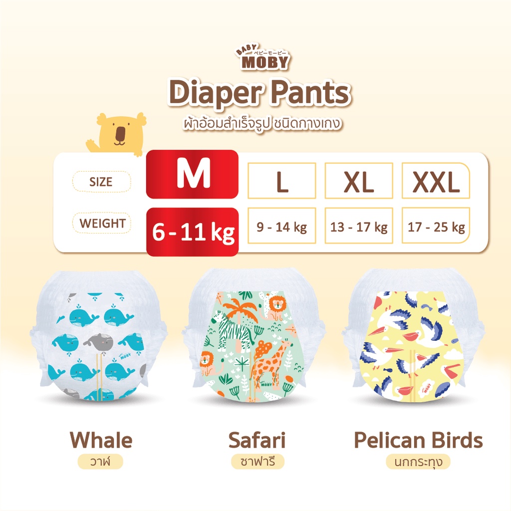 Baby Moby ผ้าอ้อม สำเร็จรูป ชนิดกางเกง Size M (4 ห่อยกลัง) แพมเพิส แพม ...