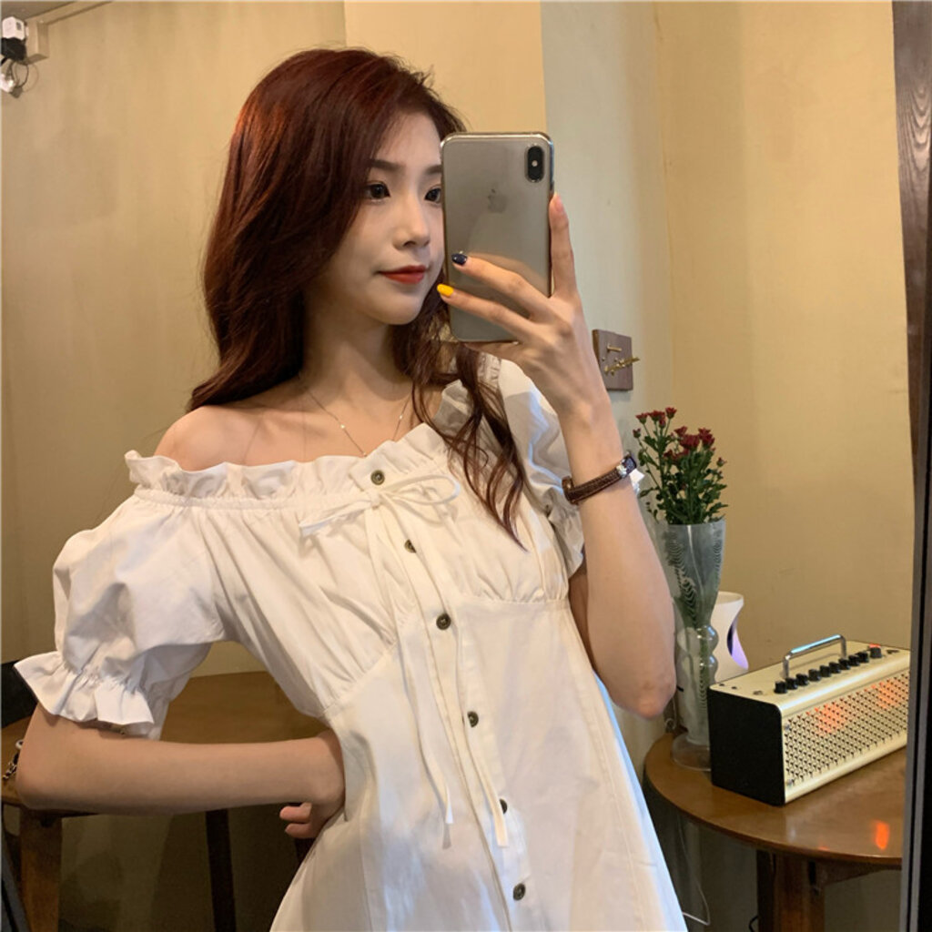 พร้อมส่ง Piki white dress เดรสแขนสั้นสีขาวงานสวย (IN34369 ...