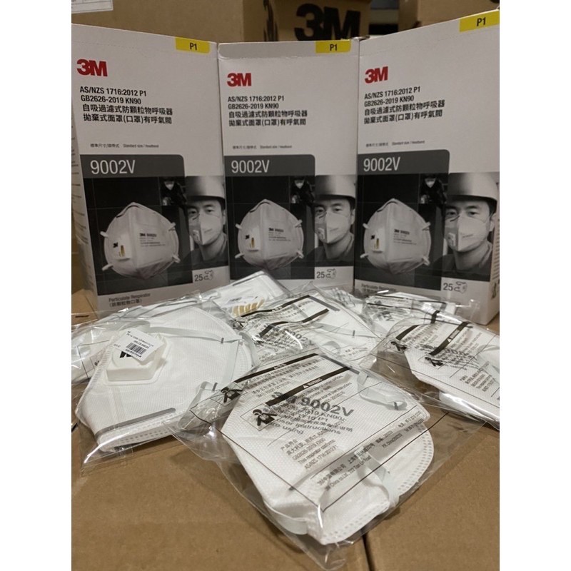 หน้ากากป้องกันฝุ่น 3M 90019002 9001V 9002V หน้ากากป้องกันฝุ่นPM2.5 PM10 (ยกกล่อง ...