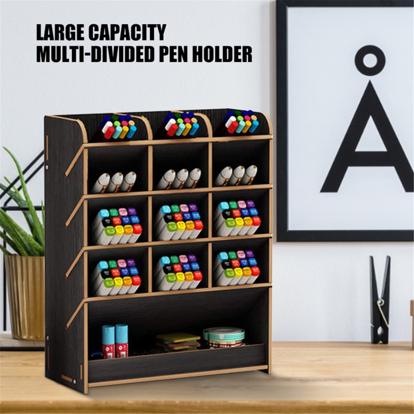 ஐ Wooden Pen Holder Storage Box, Large Capacity Multi-Divided Pen ...
