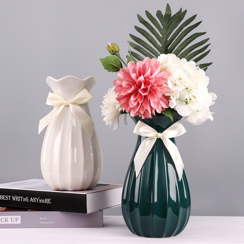 Nordic White Ceramic Vase Simple Flower Shape Flower Pot Modern Home ...