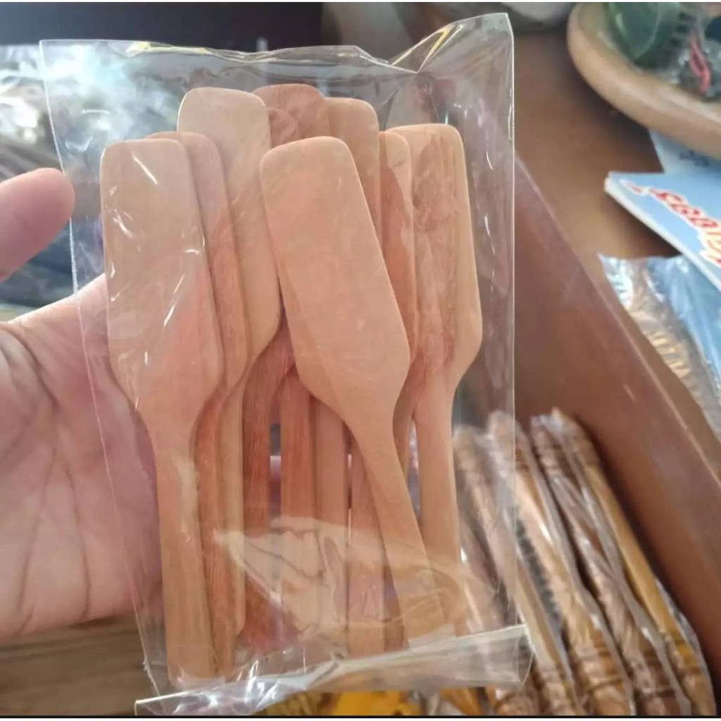 ช้อนไม้ ช้อนไม้พาย ไม้พายเล็ก (แพ็ค 10 อัน ) ไม้พายปาดเนย ไม้ตักเนย ตัก ...