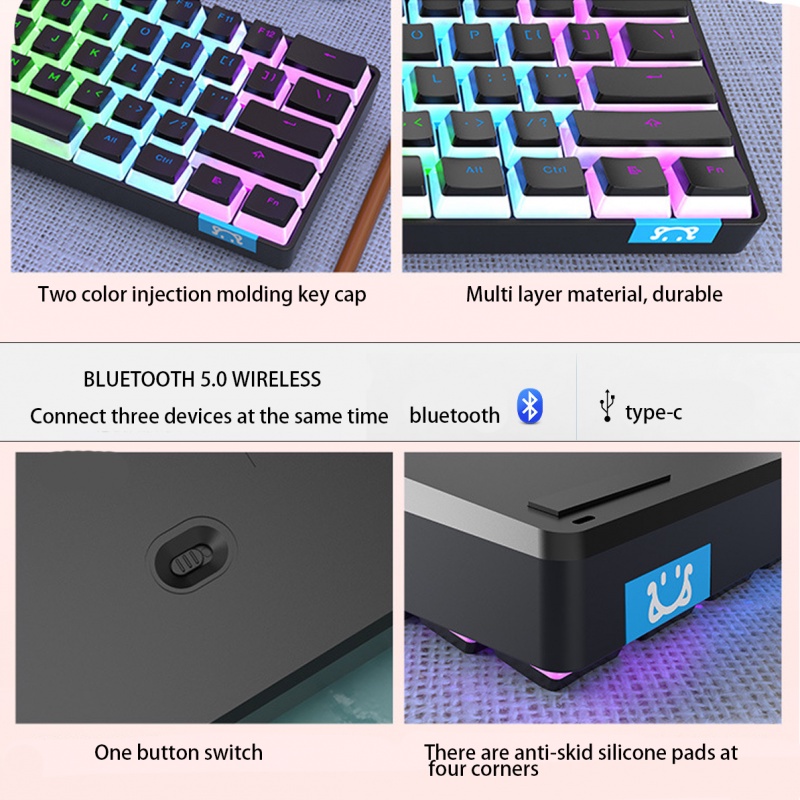 Dailytech Stk61 คีย์บอร์ดเกมมิ่งบลูทูธแบบมีสายและไร้สาย 60 Rgb พร้อม ...