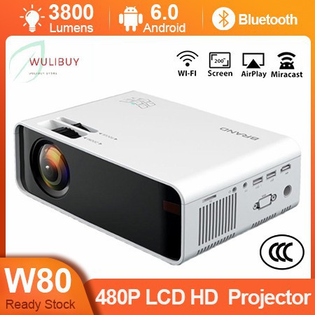 พร้อมส่ง โปรเจคเตอร์y☍มินิโปรเจคเตอร์ W80 WIFI Rigal projector Full HD 1080 จุด 3000 ลูเมน ...