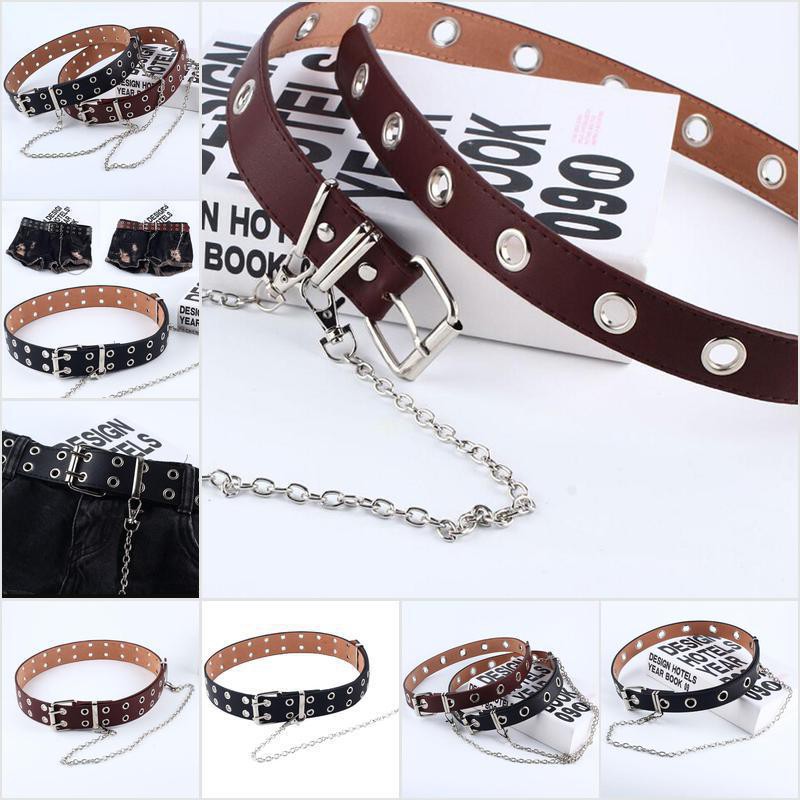 [LHGC] Women Punk Chain Belt Adjustable Black Double/Single Eyelet ...