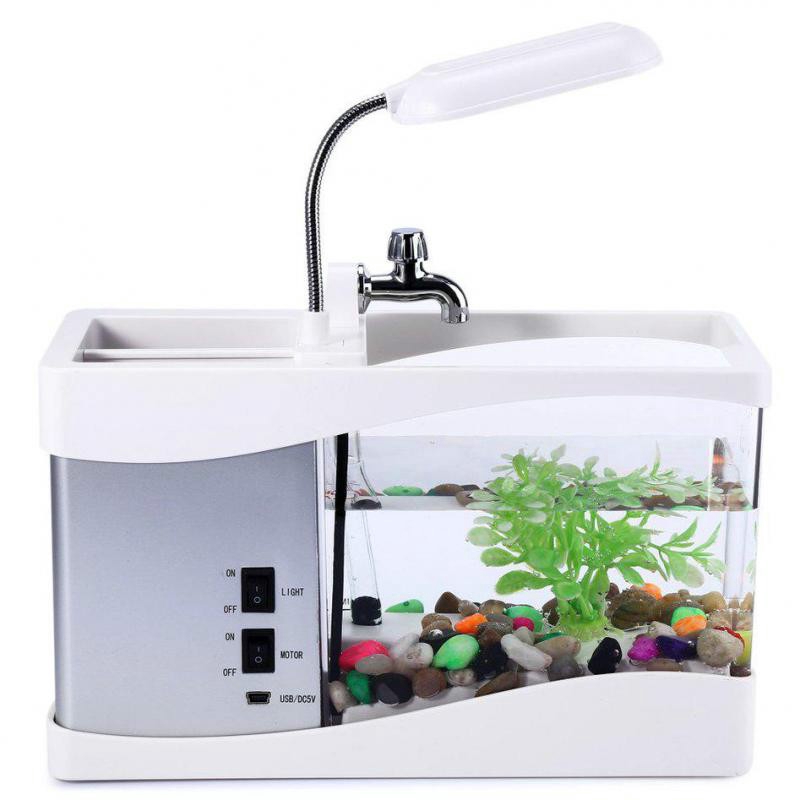USB Mini Aquarium Desktop Fish Tank Electronic LED Fish Bowl j5TN ...