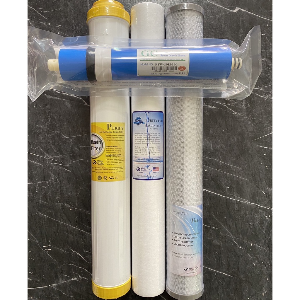 ไส้กรองน้ำRO 4 ขั้นตอน 20 นิ้ว S.3(PPเรซิ่นCTOเมมเบรน 150GPD) และ (PPGACCTOเมมเบรน 150GPD ...