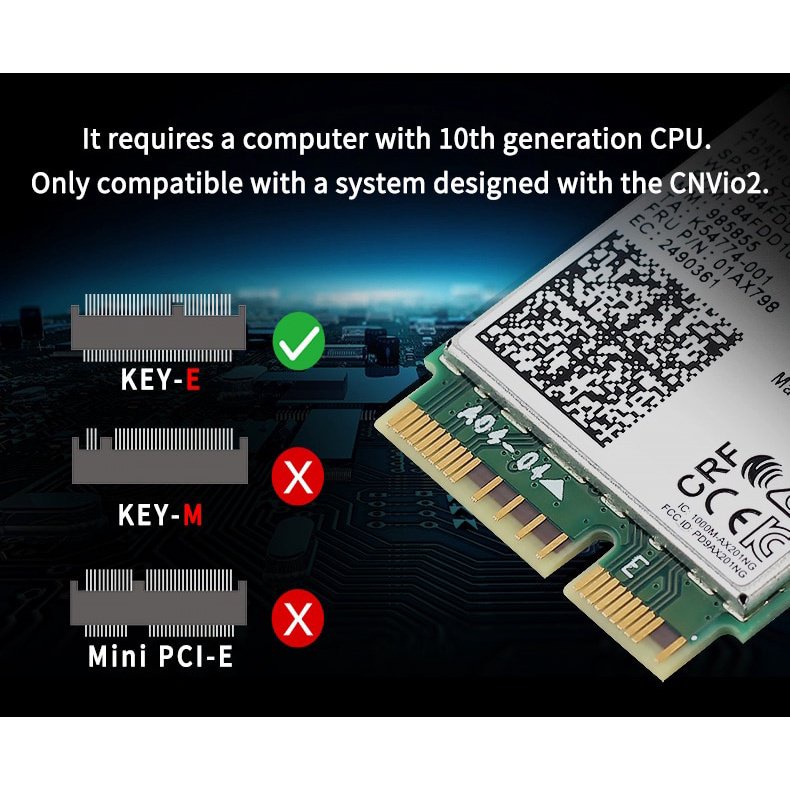 การ์ดไวไฟไร้สาย 2400Mbps 6 สําหรับ Intel AX201 บลูทูธ 5.0 NGFF Key E ...