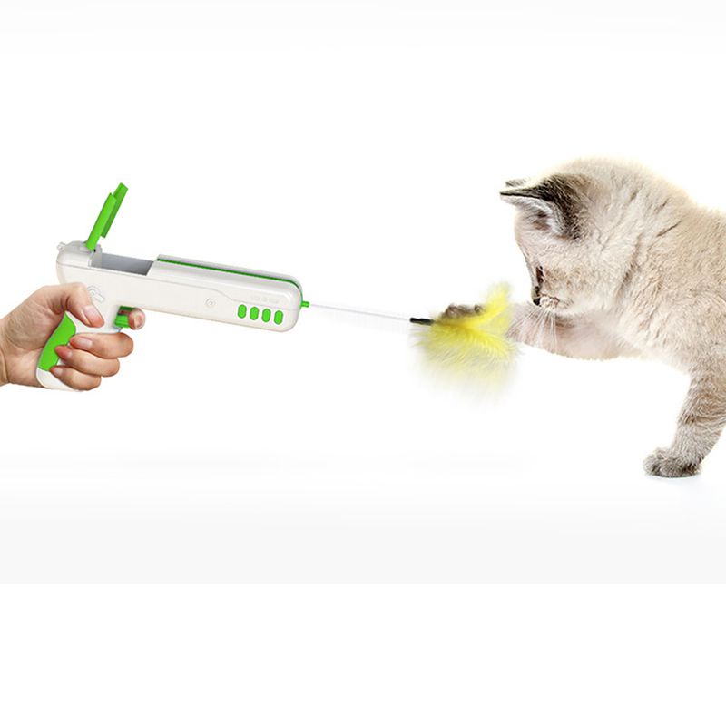 Funny Interactive Cat Toy With Feather Ball Cat Stick Gun for Kittens ...