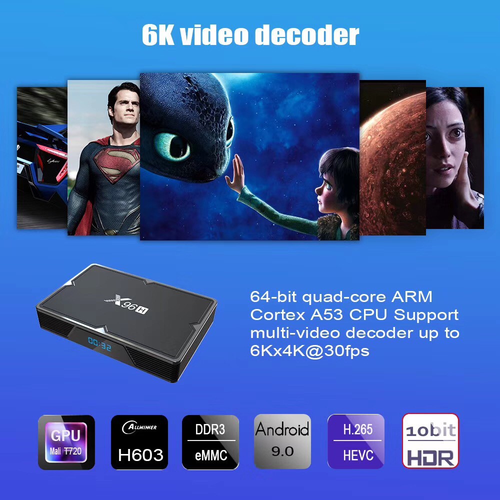 NEW 2019 !! ถูกสุดคุ้ม!! X96H (ตัวท๊อป Rom 64Gb) Android 9.0 TV Box 6k H603 Cortex A532.4G ...