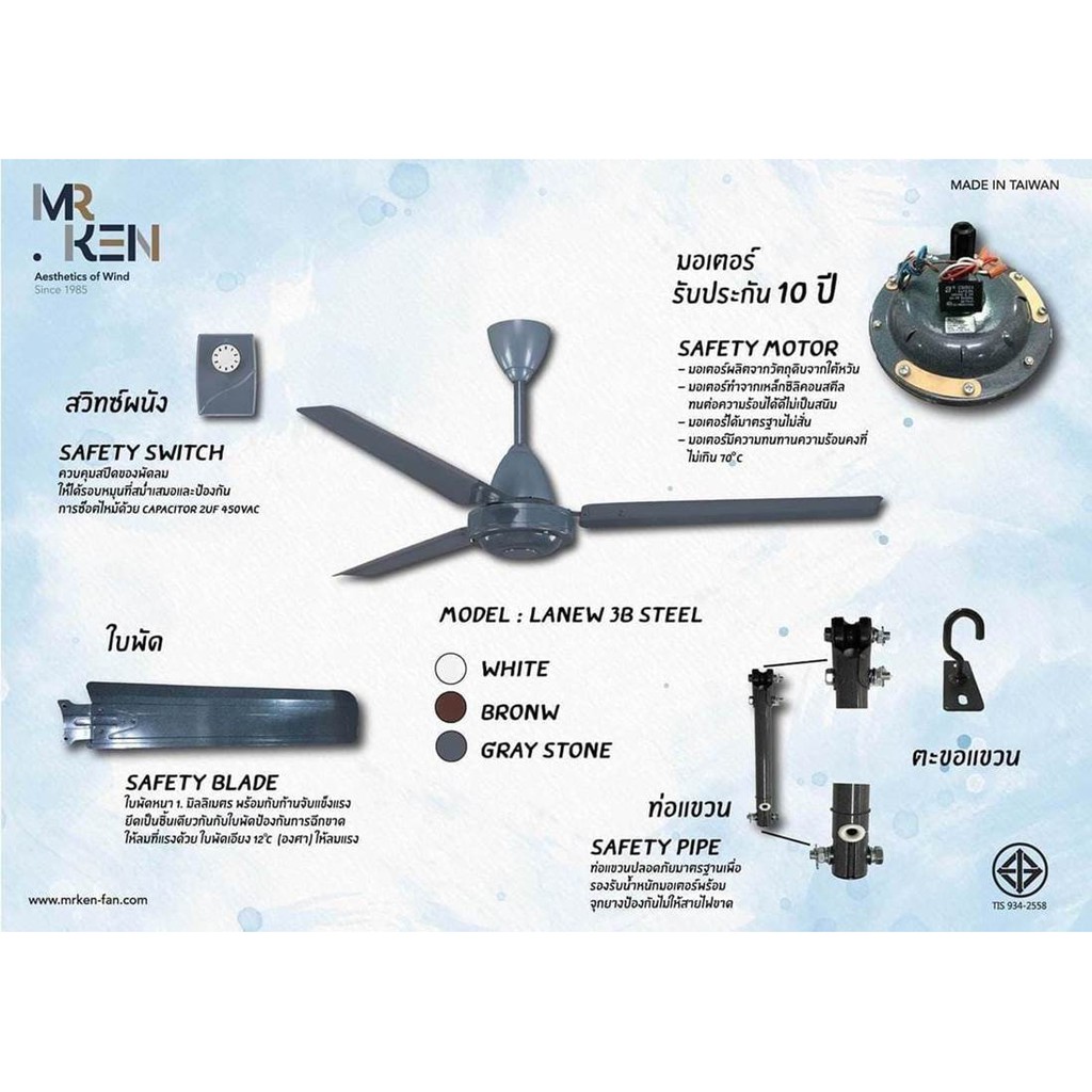 พัดลมเพดาน MR.KEN รุ่น LA-NEW 48 STEEL WH ราคาปกติ 1049 บาท ...