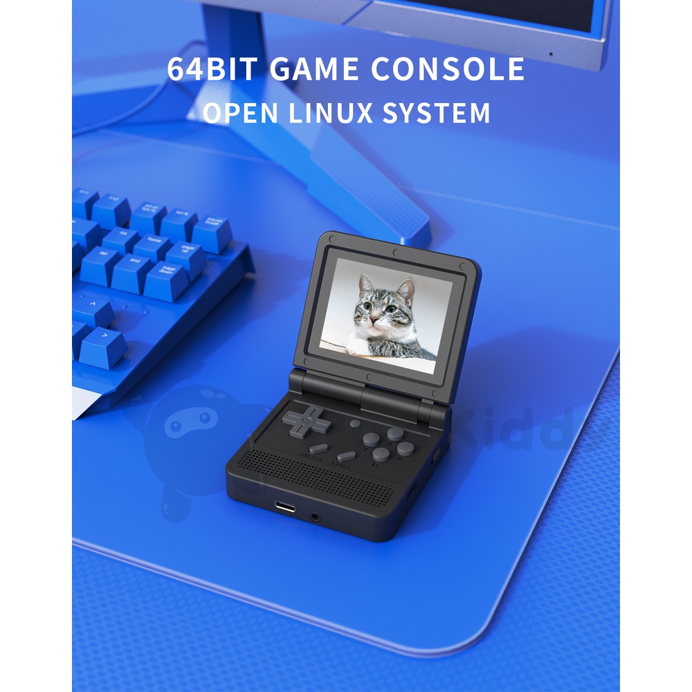 คอนโซลหน้าจอPOWKIDDY v90 Black Version 3-Inch IPS Screen Flip Handheld ...