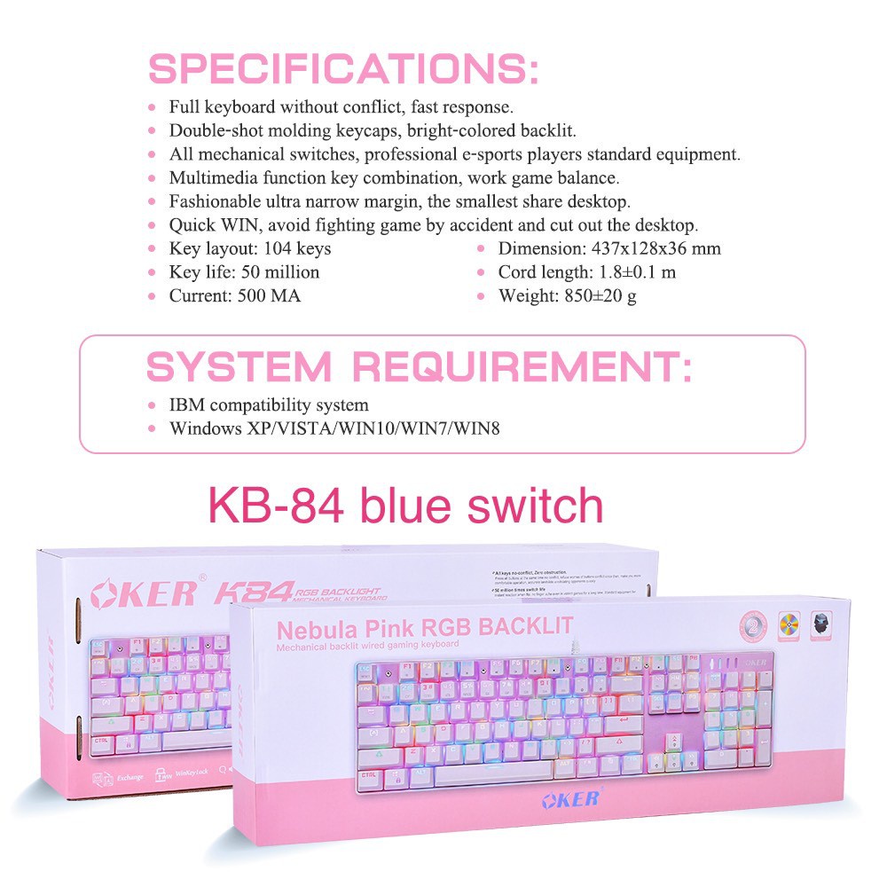 KEYBOARD (คีย์บอร์ด) OKER K 84 RGB MECHANICAL. Blue Switch Red Switch ...