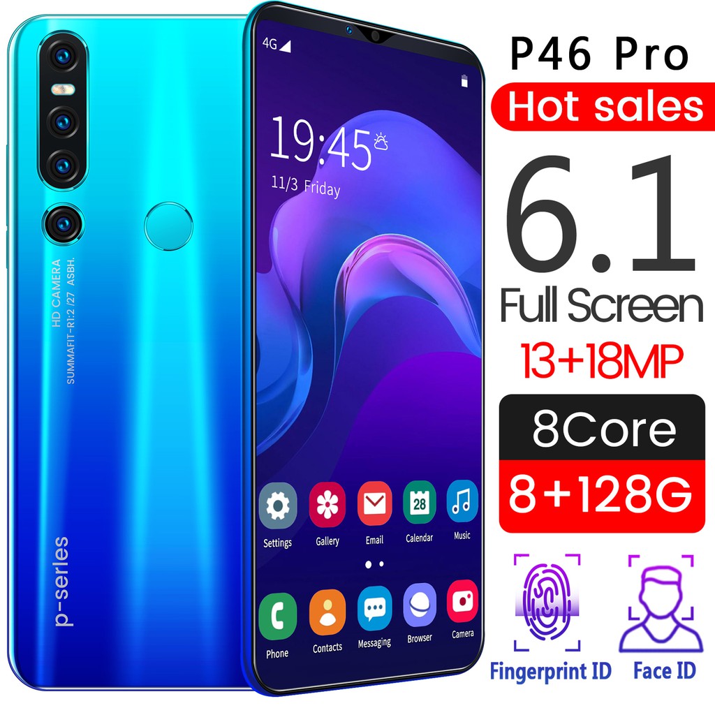NEW สมาร์ทโฟน P46 Pro 8gb + 128 Gb โทรศัพท์มือถือ Android 9 . 1 Octa ...