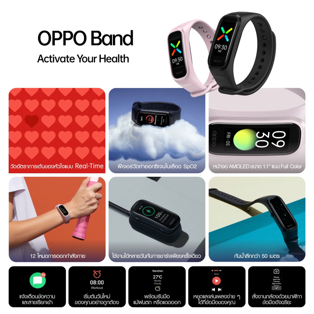 พร้อมส่ง OPPO Band สายรัดข้อมืออัจฉริยะ หน้าจอ 1.1 นิ้ว 16 MB รับประกัน ...