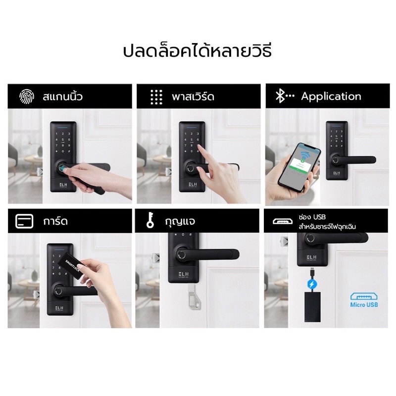 ELH Smart Digital Door Lock H1 กลอนประตูดิจิตอล กันน้ำ 100 พร้อมสัญญาณ ...