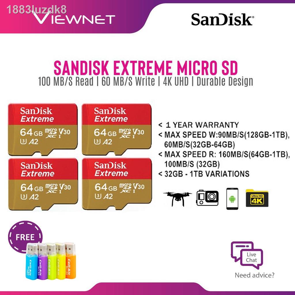 SanDisk Extreme เมมโมรี่การ์ดของแท้ Micro SDXC UHS-I A2 64GB (SDSQXA2-064G-GN6MN) ความเร็วสูงสุด ...