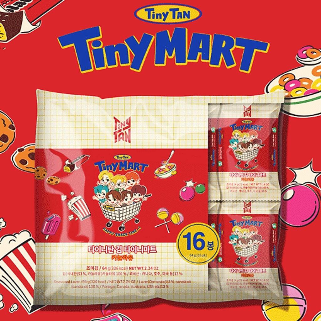 BTS TinyTan Dried Seaweed Gim Tinymart 16x4g สาหร่ายปรุงรสสูตรพิเศษของแท้จากเกาหลีในซองลิขสิทธิ์ ...