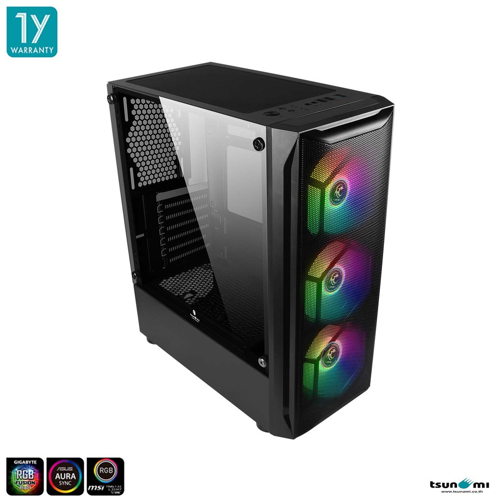 เคสคอมพิวเตอร์ Tsunami Coolman 190-4 ARGB Tempered Glass ATX Gaming ...