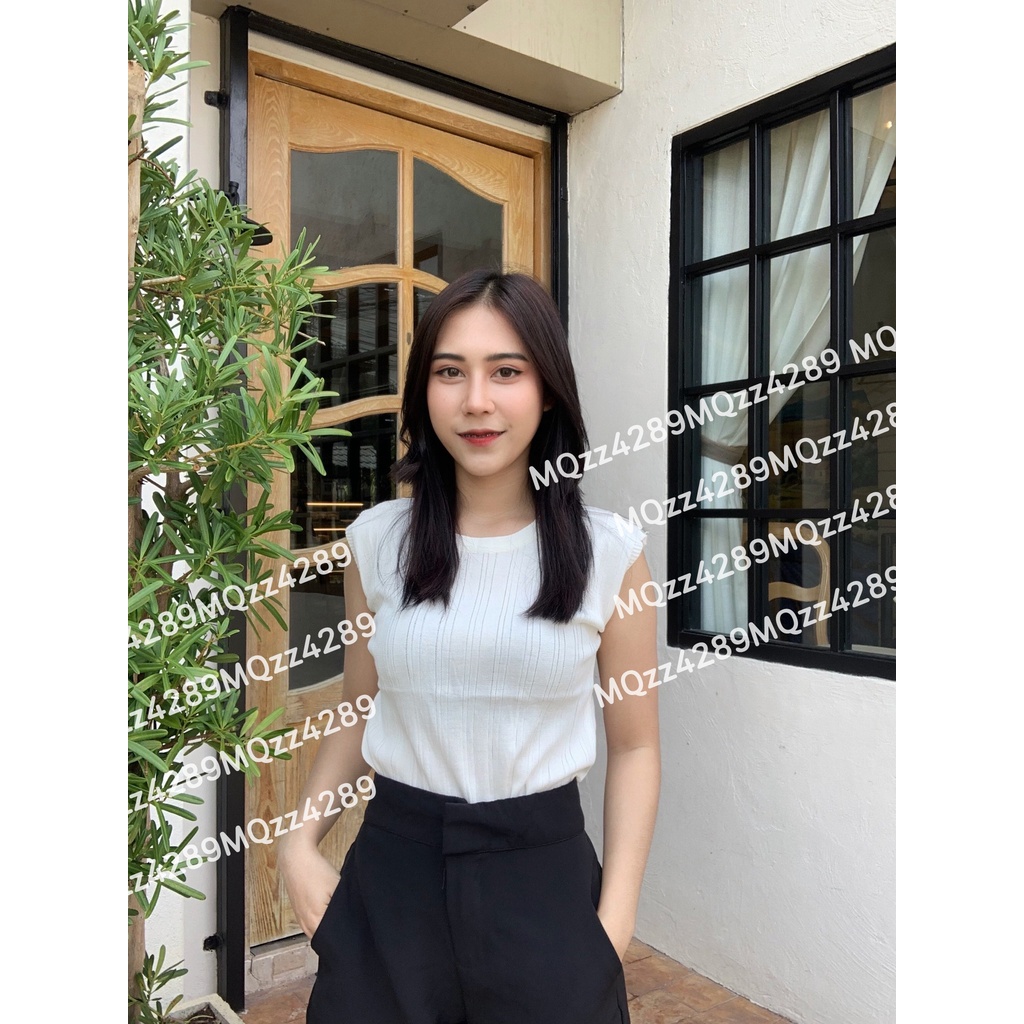 MQzz4289ใหม่พร้อมส่ง เสื้อยืดคอกลมแขนสั้น แขนกุด ผ้าไหมพรม ลายทาง ผ้า ...