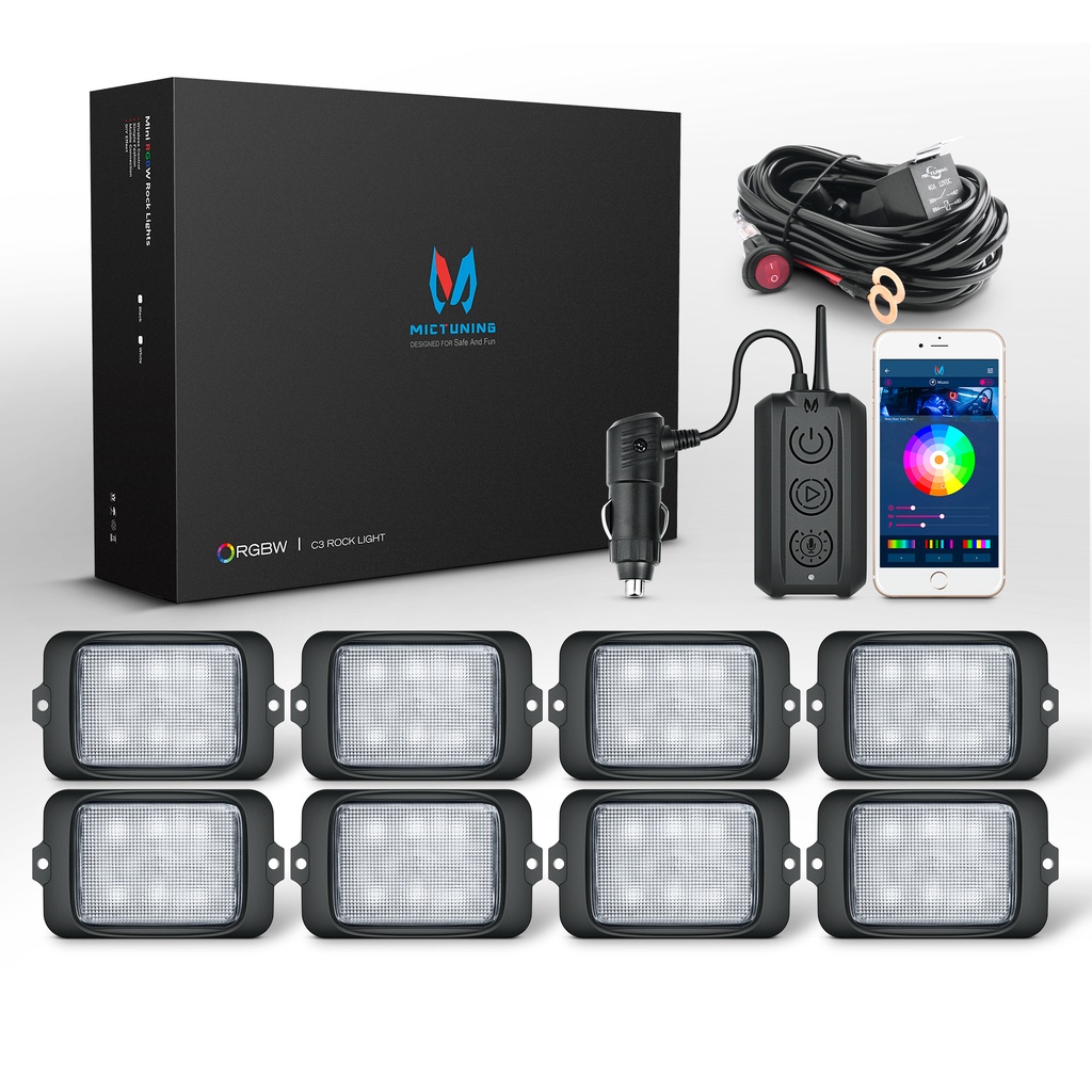 MICTUNING Upgraded 8 Pods C3 RGBW LED Rock Lights Wireless Control ...