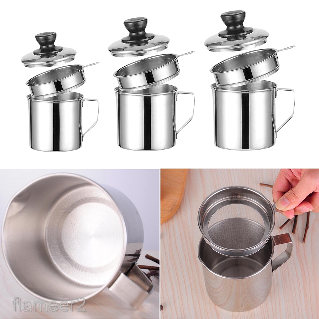 All 304 Stainless Steel Grease Strainer and Container-1.5L Quart Large ...
