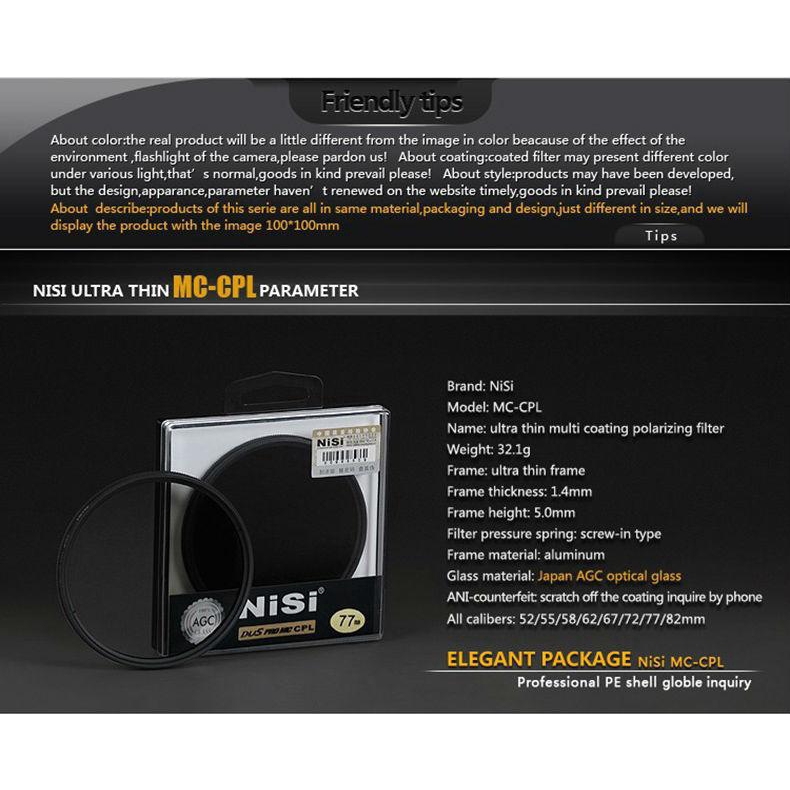 NISI 82mm MC CPL Filter Dus Ultra Slim Filters Multi Layer Circular ...
