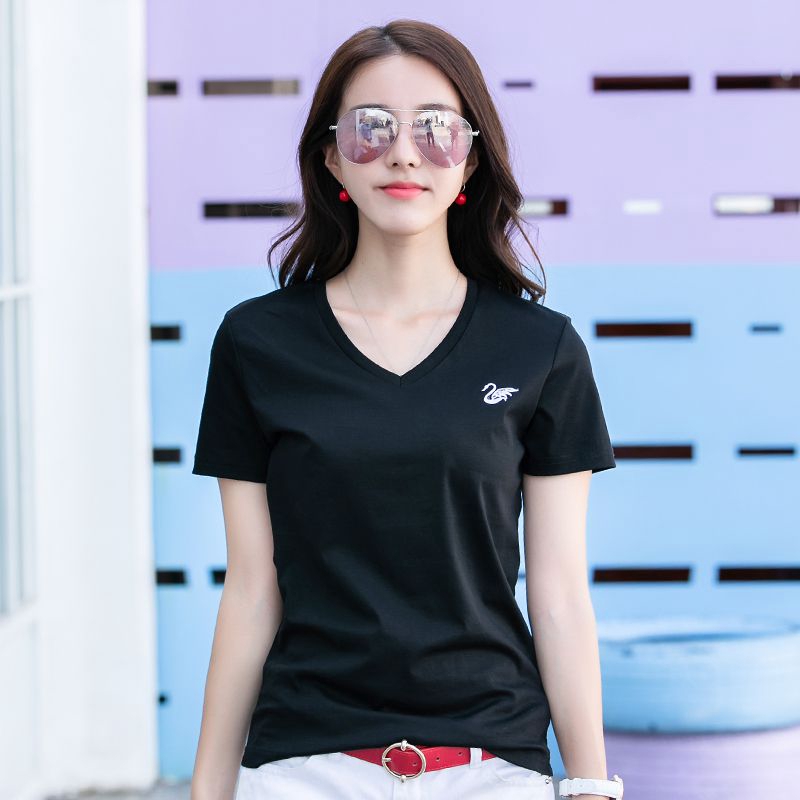 Xigodi Situ เสื้อยืดคอวี แขนห้าส่วน ปักลาย ทรงหลวม ขนาดใหญ่ สีขาว ...