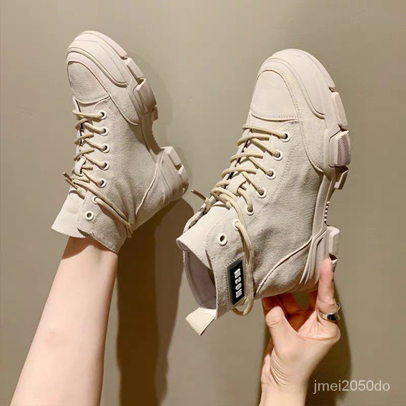 Kasut Ankle Boots for Women Lace up Canvas Martin Boots Flat Toe ...