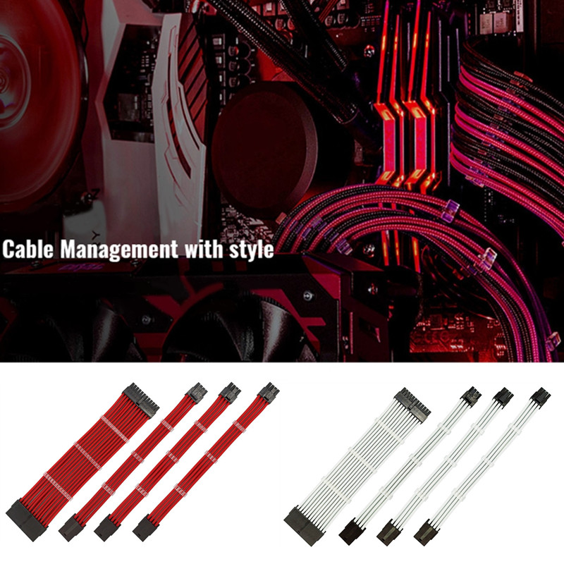 Basic Extension Cable Kit ATX PC GPU CPU 24-PIN 8-PIN 6PIN 4+4PIN Power ...