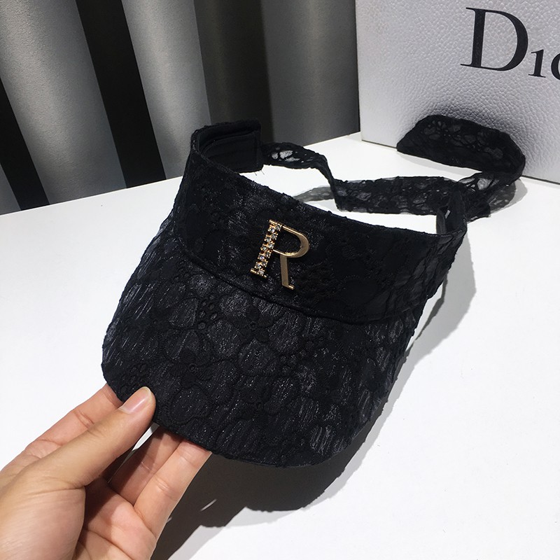 สีสวยมากๆ Korean flower lace strap empty top hat female sun visor ...