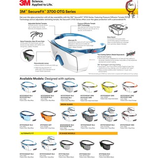 3M SF3700 SGAF series SF3701 , SF3702 แว่นเซฟตี้ครอบแว่นสายตา แว่น ...