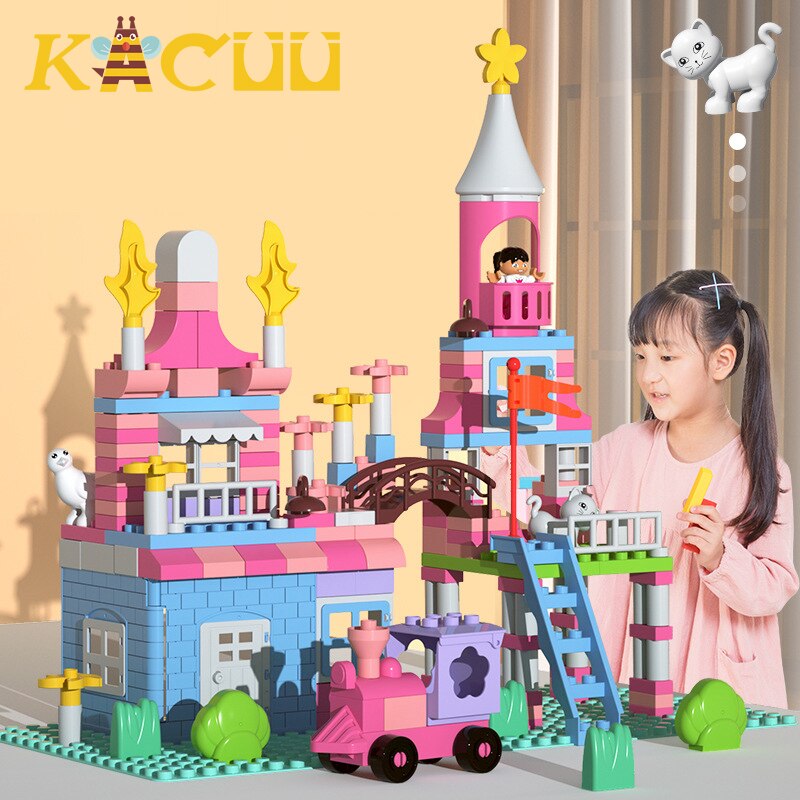New Pink Princess Castle Blocks Toy Duploed House DIY Building Blocks ...