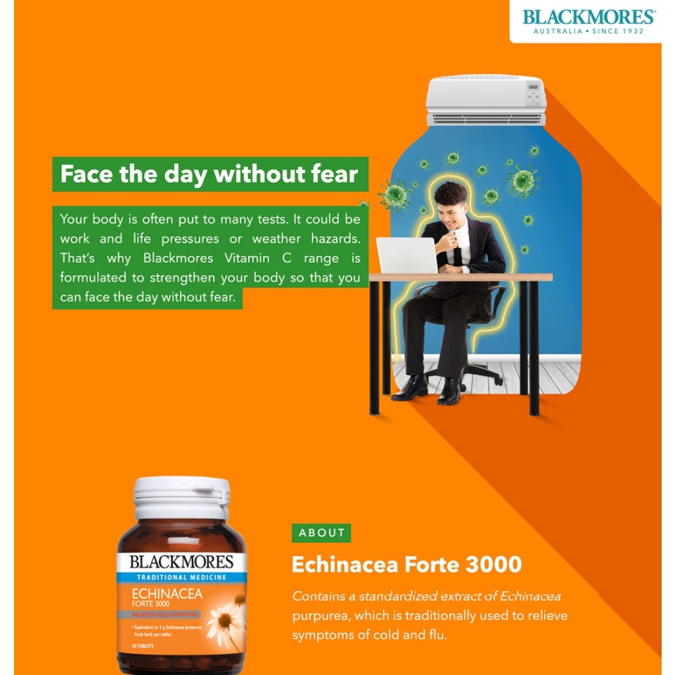 Blackmores Echinacea Forte 3000 แบลคมอร์ส เอ็กไคนาเซีย ฟอร์ท 3000 ขนาด ...