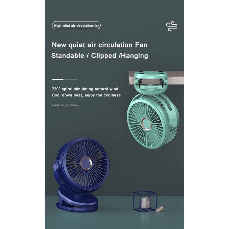 Mini 10000mAh Chargeable Clipped Fan 360 Rotation 4-speed Wind USB ...