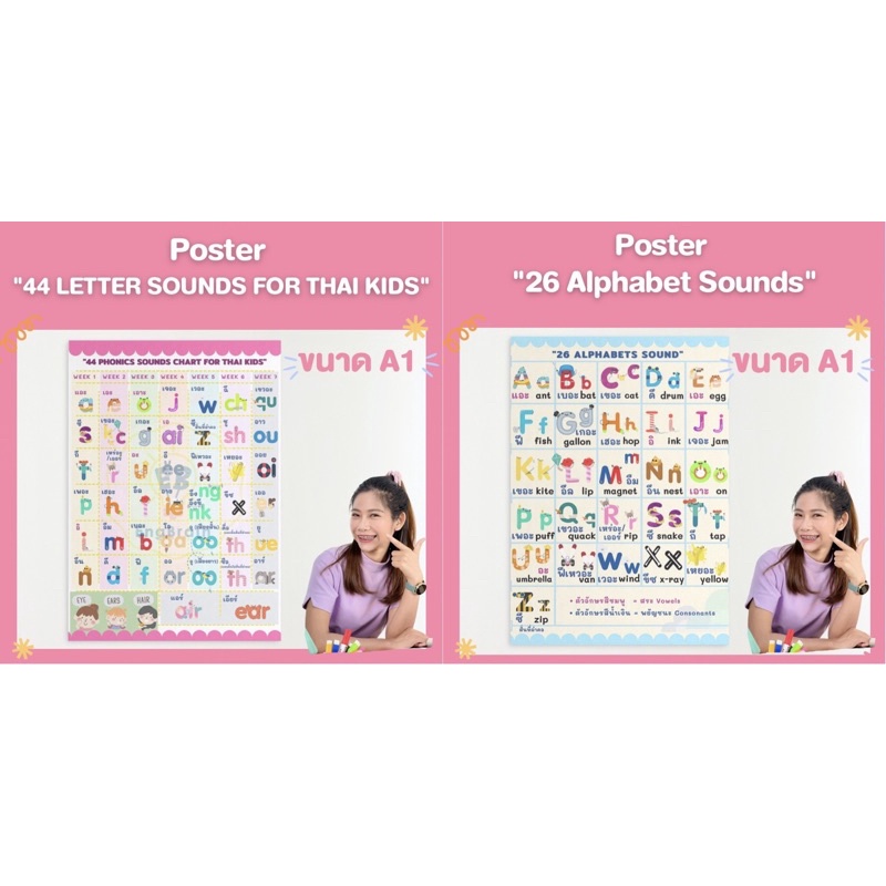 ส่งฟรี???? ชุดโปสเตอร์ขนาด A1 /26 Alphabet Sounds + 44 LETTER SOUNDS ...